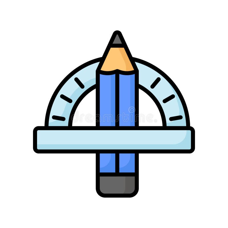 Check this Carefully Crafted Icon of Stationery, Protractor with Pencil ...