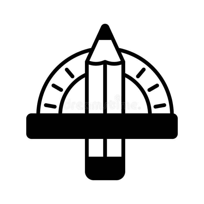 Check this Carefully Crafted Icon of Stationery, Protractor with Pencil ...