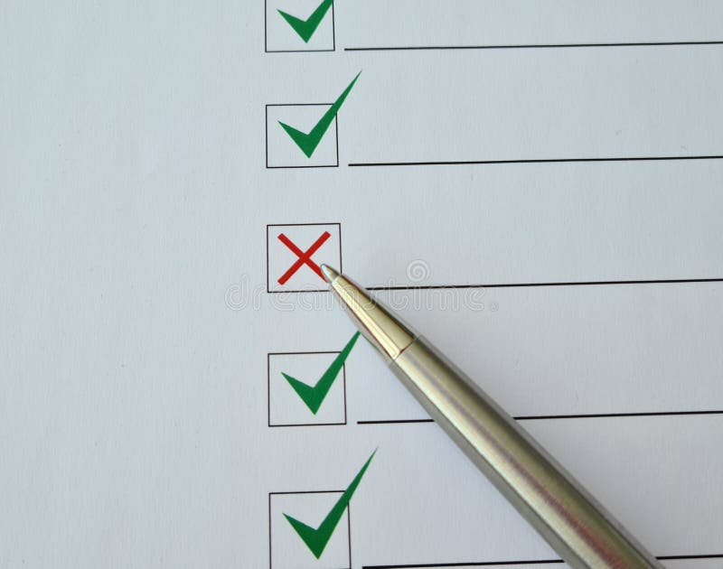 Check Checklist of Red and Green Marks with a Pen Stock Photo - Image ...