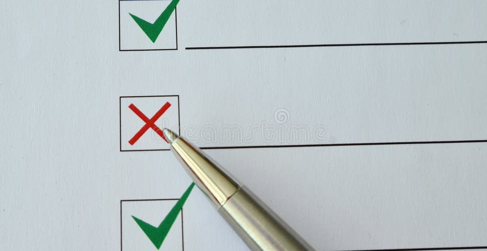 Check Checklist of Red and Green Marks with a Pen Stock Photo - Image ...