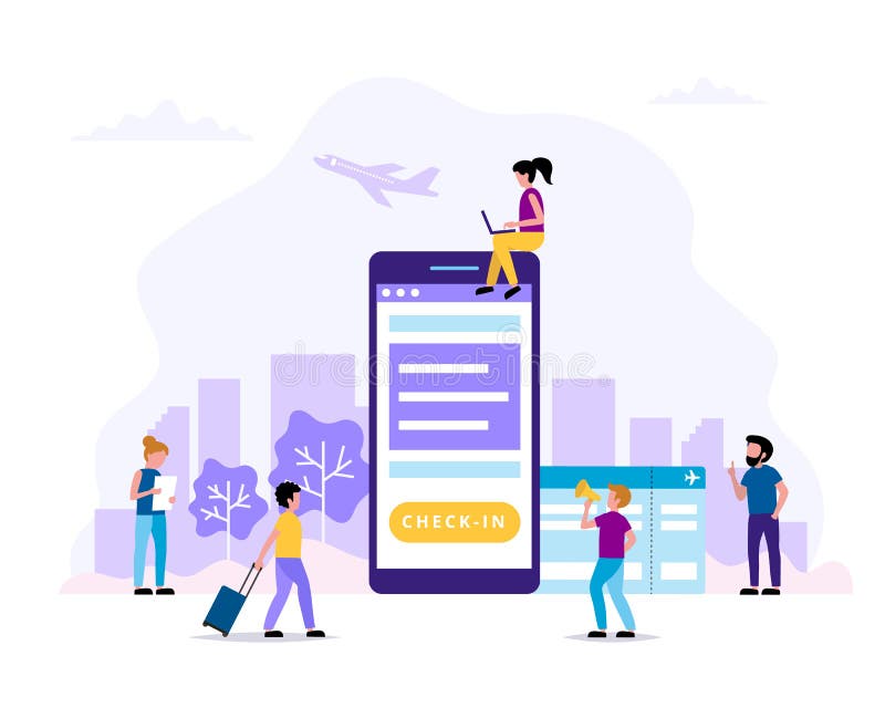 Check-in, Concept Illustration with Tablet, Smartphone, Passport ...