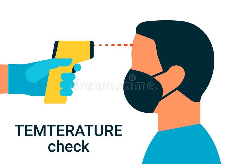 Check Control Body Temperature. Hand with Gloves Holding Distant ...