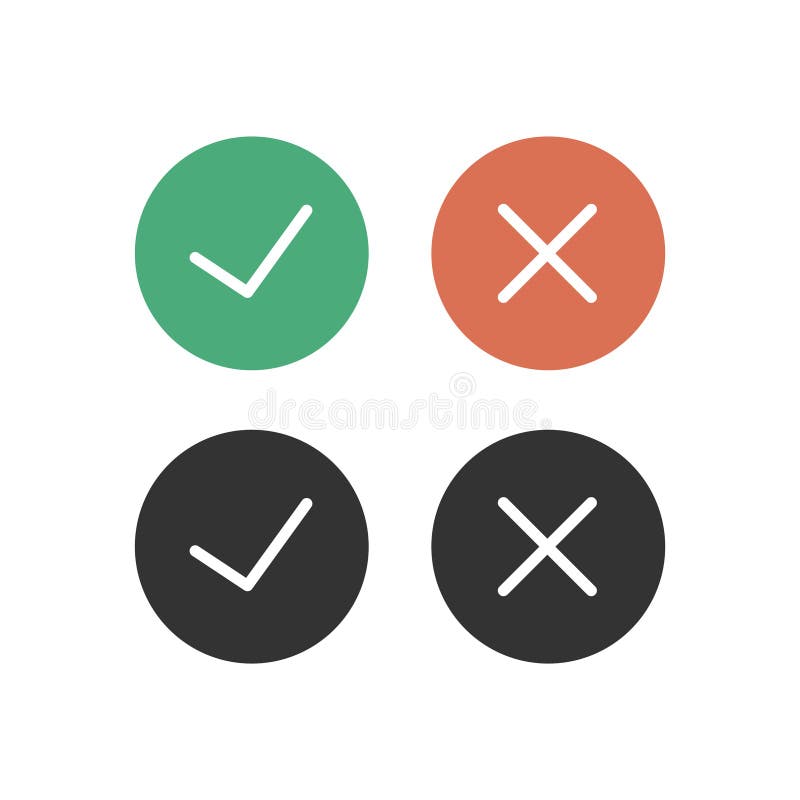 Check and Cross in Circle Shape Mark Icon Isolated Vector Illustration ...