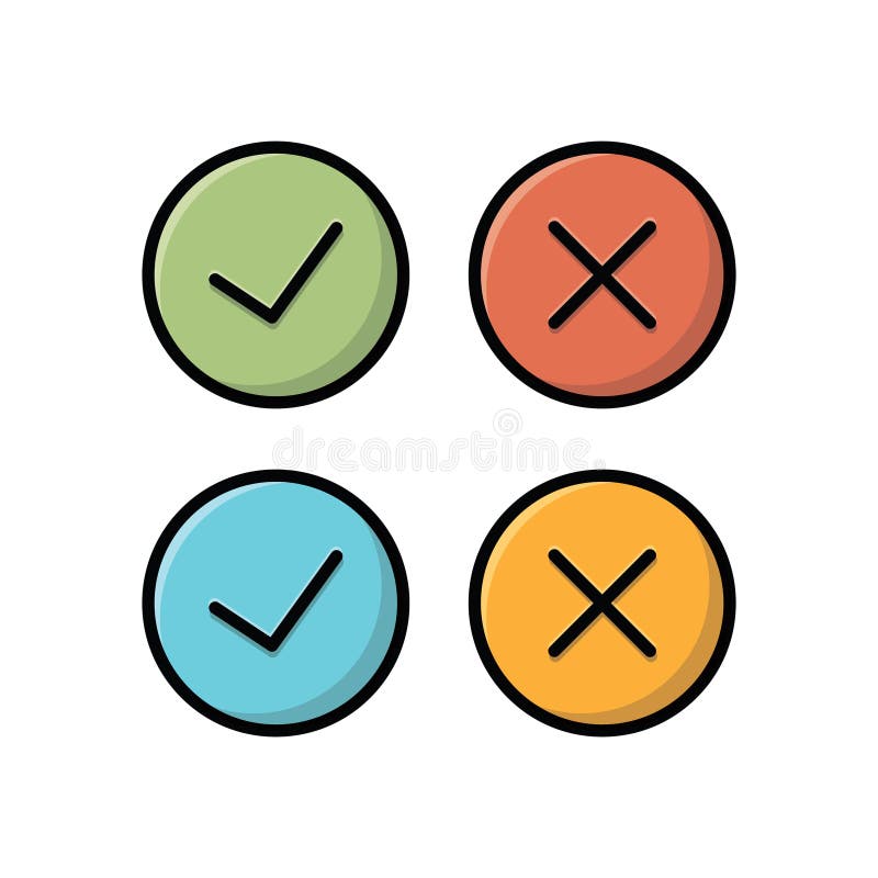 Check and Cross in Circle Shape Mark Icon Isolated Vector Illustration ...