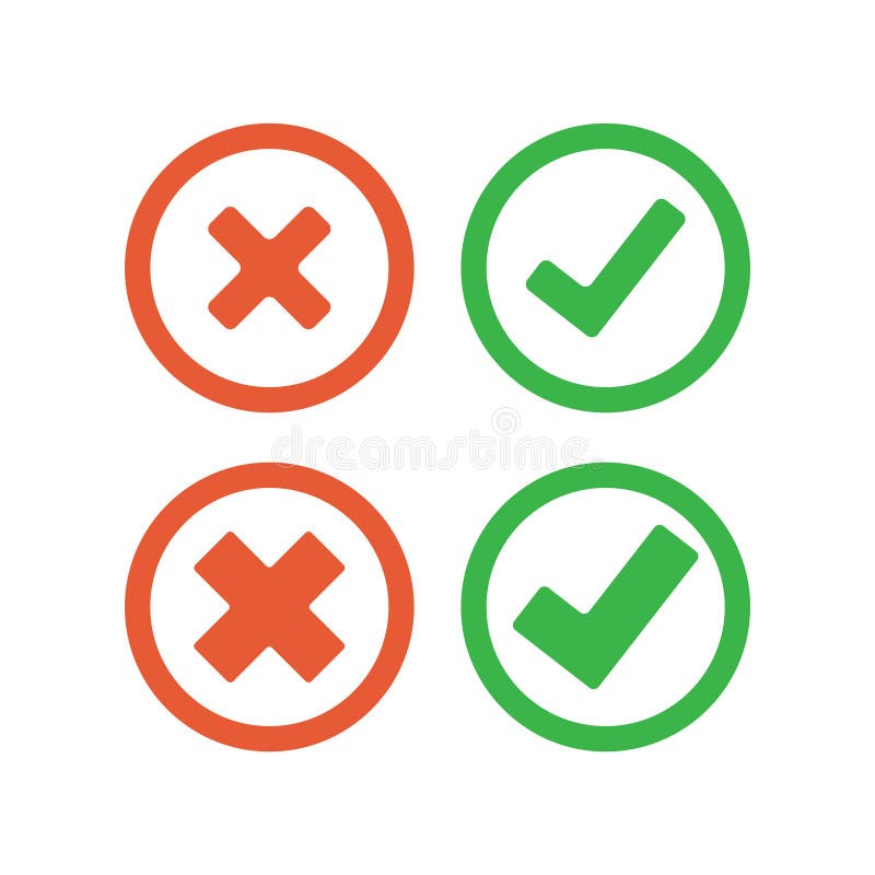 Check and Cross in Circle Shape Mark Icon Isolated Vector Illustration ...