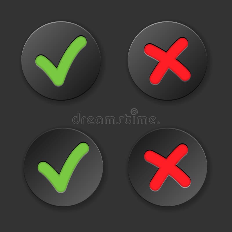 Check and Cross Mark Button Set. Vector Stock Vector - Illustration of ...