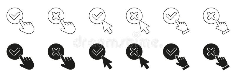 Check and Cross Mark Interaction Line and Solid Icon Set. Click and ...