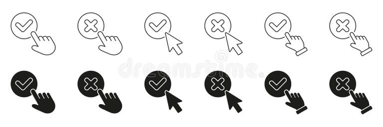 Check and Cross Mark Interaction Line and Solid Icon Set. Click and ...
