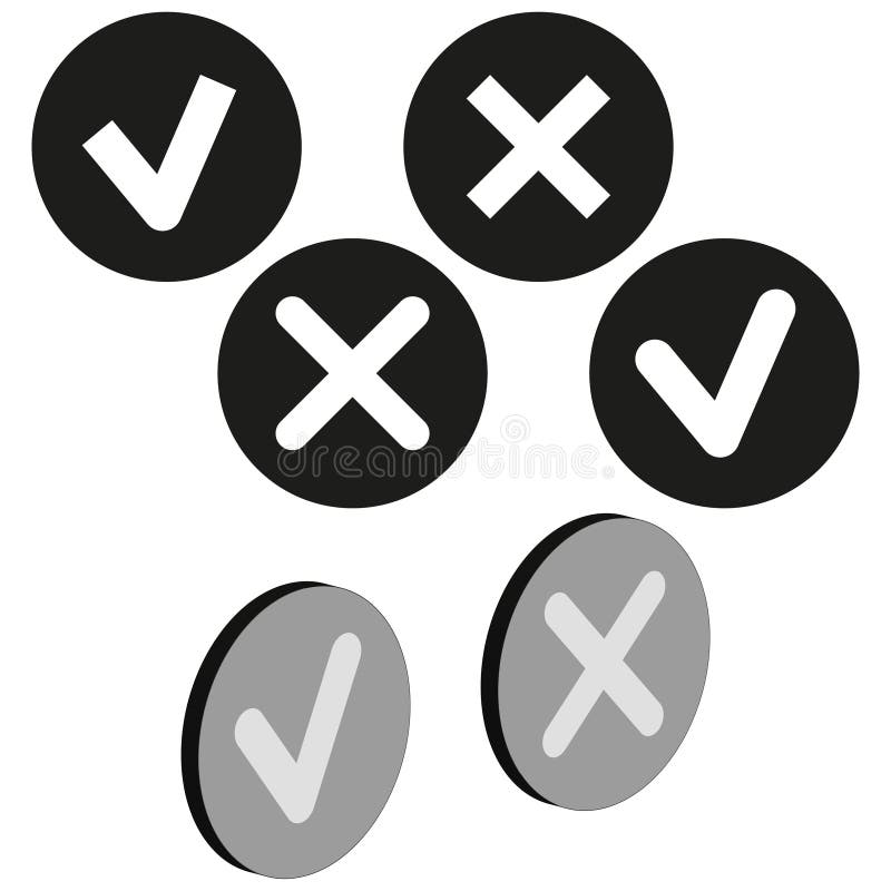 Check and Cross Marks Icon Set. Approval and Rejection Symbols. Vector ...
