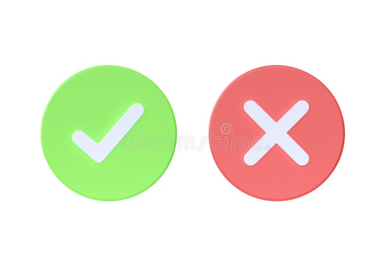 Check 3d Render Icon - Checklist Symbol, Ok Button and Wrong Red ...