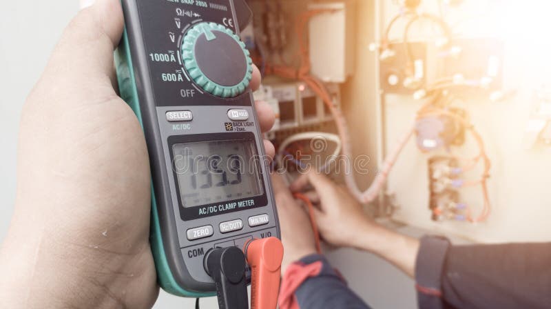 Check Electrical Wiring with Multitester, View Shiny Light. Stock Photo ...