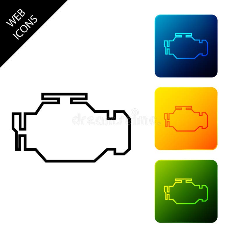 Check Engine Icon Isolated. Set Icons Colorful Square Buttons Stock ...