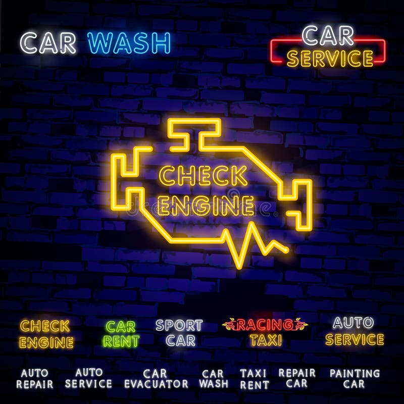 Check Engine Neon Sign, Bright Signboard, Light Banner. Check Engine ...