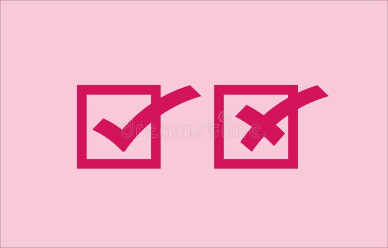 Check and False Marks Ticks and Crosses in Dark Pink Squares, Stock ...
