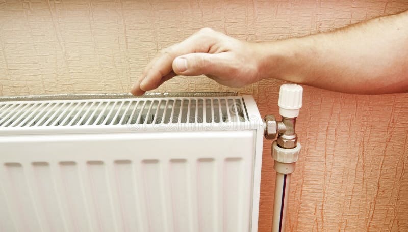 Check of Heating of a Radiator Stock Image - Image of hand, plastic ...