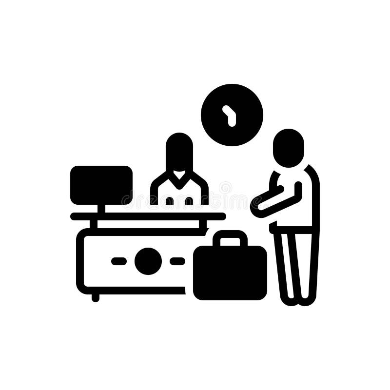 Black Solid Icon for Check in, Hotel and Visitor Stock Illustration ...