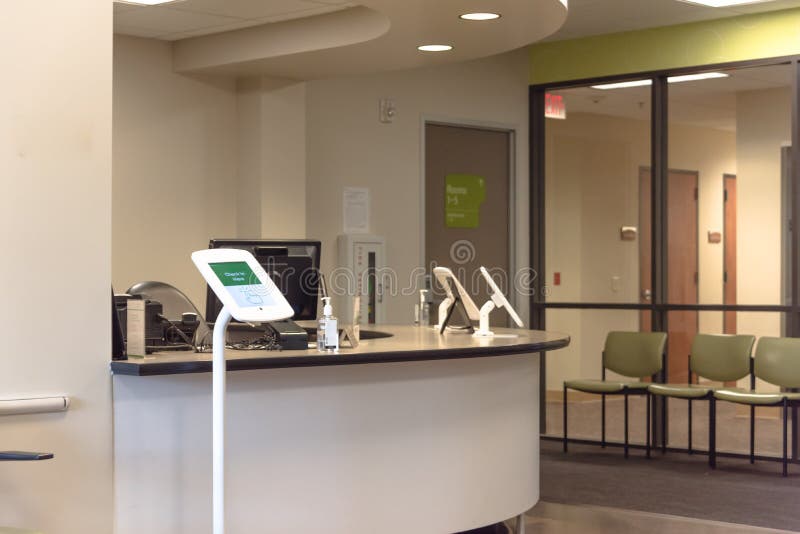 Check-in Kiosk Tablet at Front Desk of Diagnostic Testing Stock Photo ...