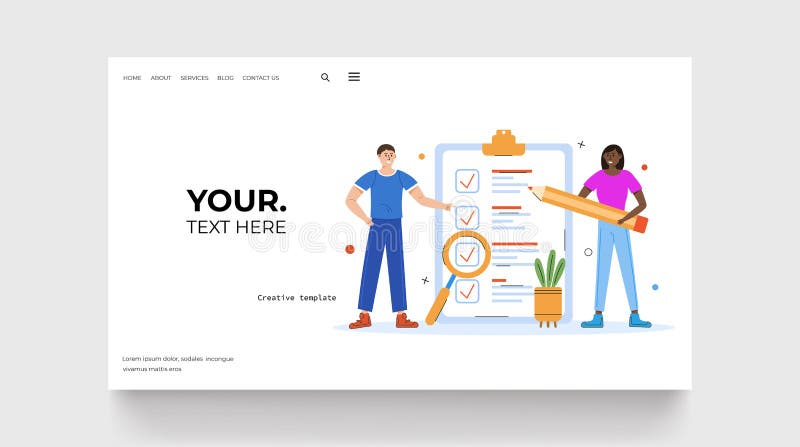 Check List Concept. Man and Woman with Pencil Standing Around Clip ...