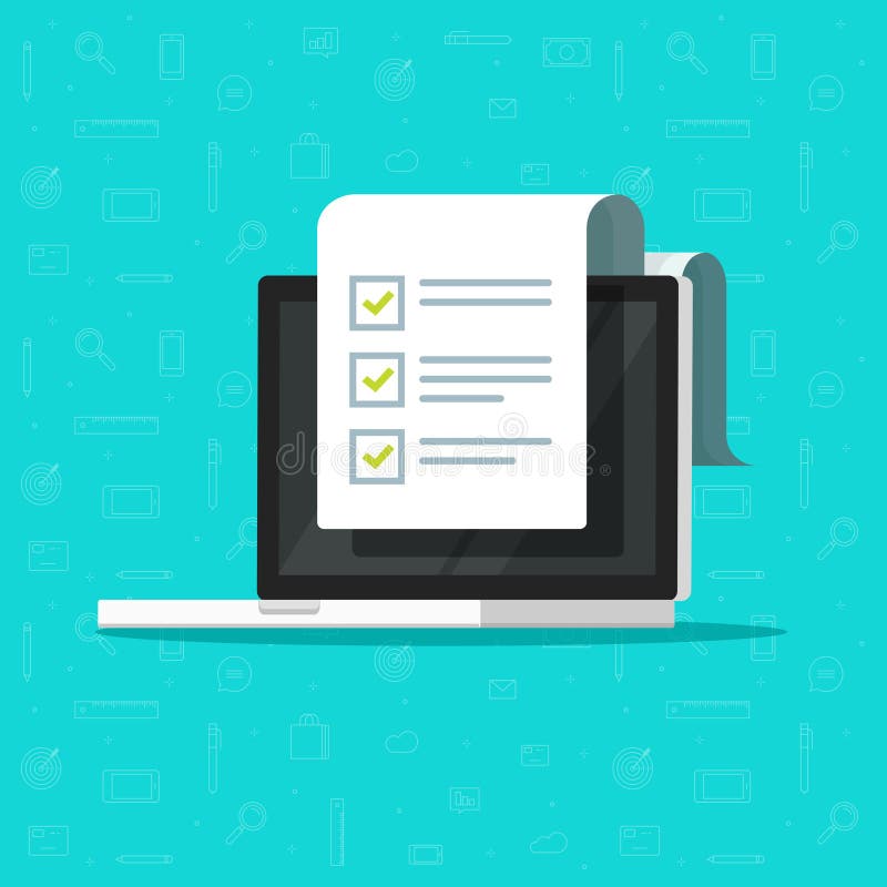 Check List Document and Laptop Vector Illustration, Flat Cartoon ...