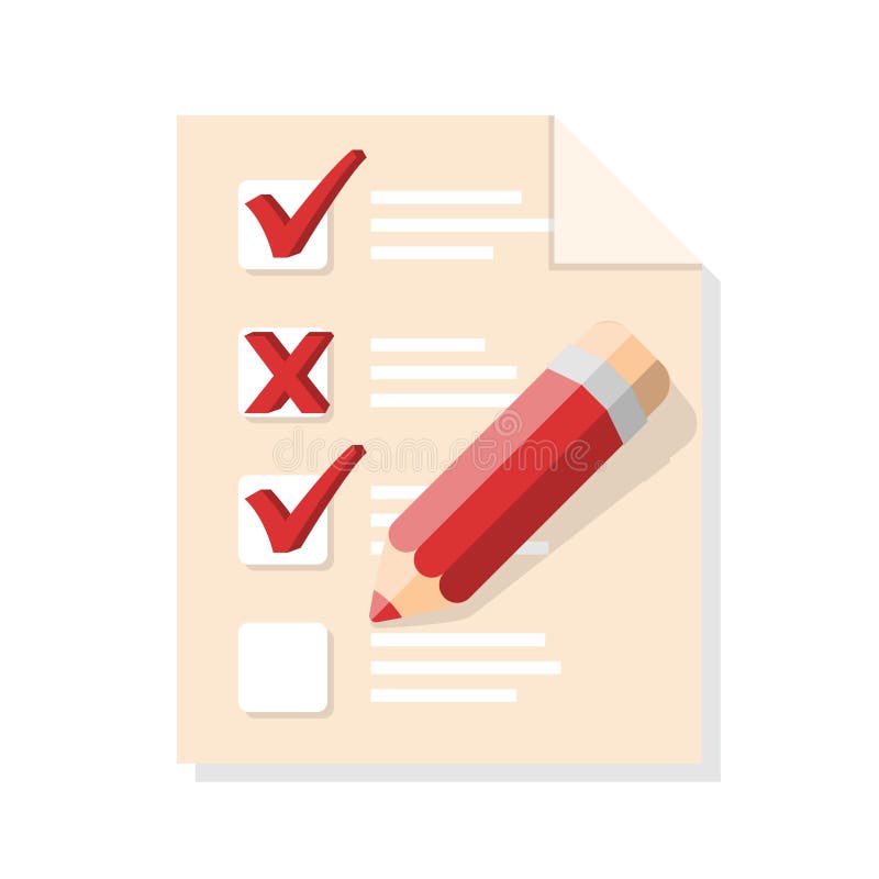 Check List Document Paper Red Pencil Cartoon Illustration Stock Vector ...