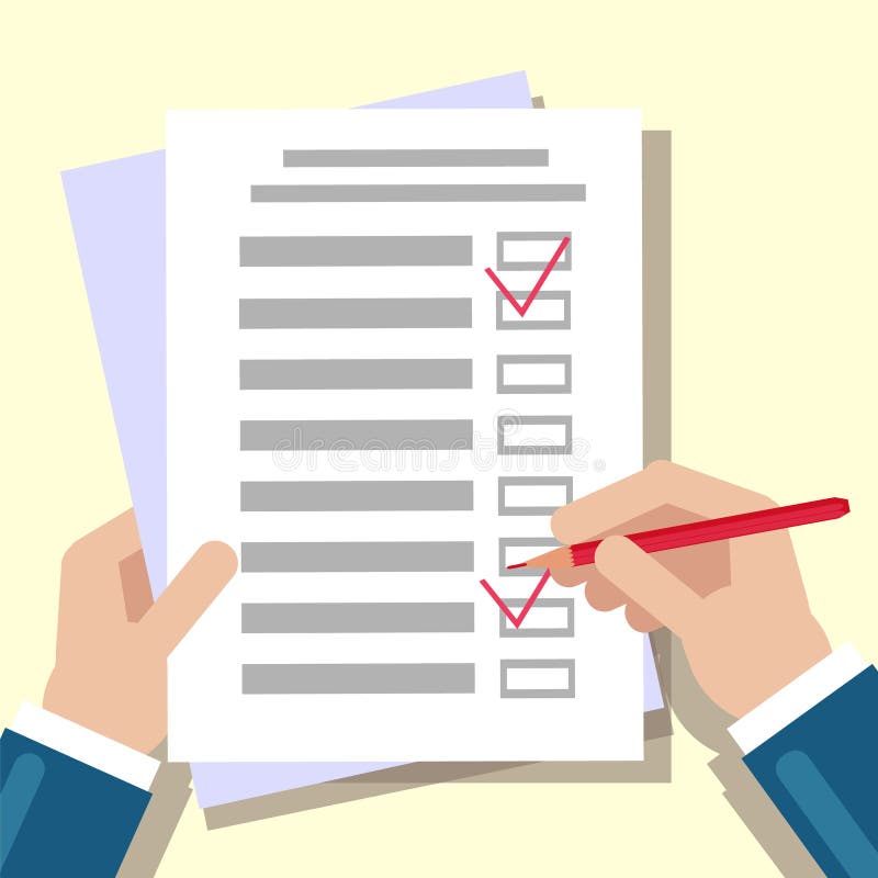 Check-list Filling. Hands on the Table Stock Vector - Illustration of ...