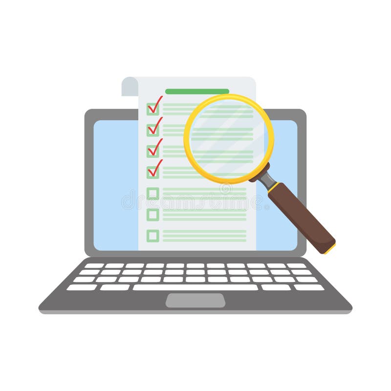 Check List on Laptop Under Magnifying Glass Stock Illustration ...