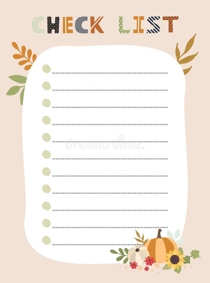 Check List Template. Vector Illustration with Autumn Elements for ...