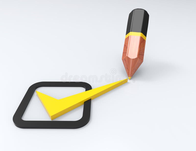Check List. Yellow Ticks in Checkboxes and Pen Stock Illustration ...