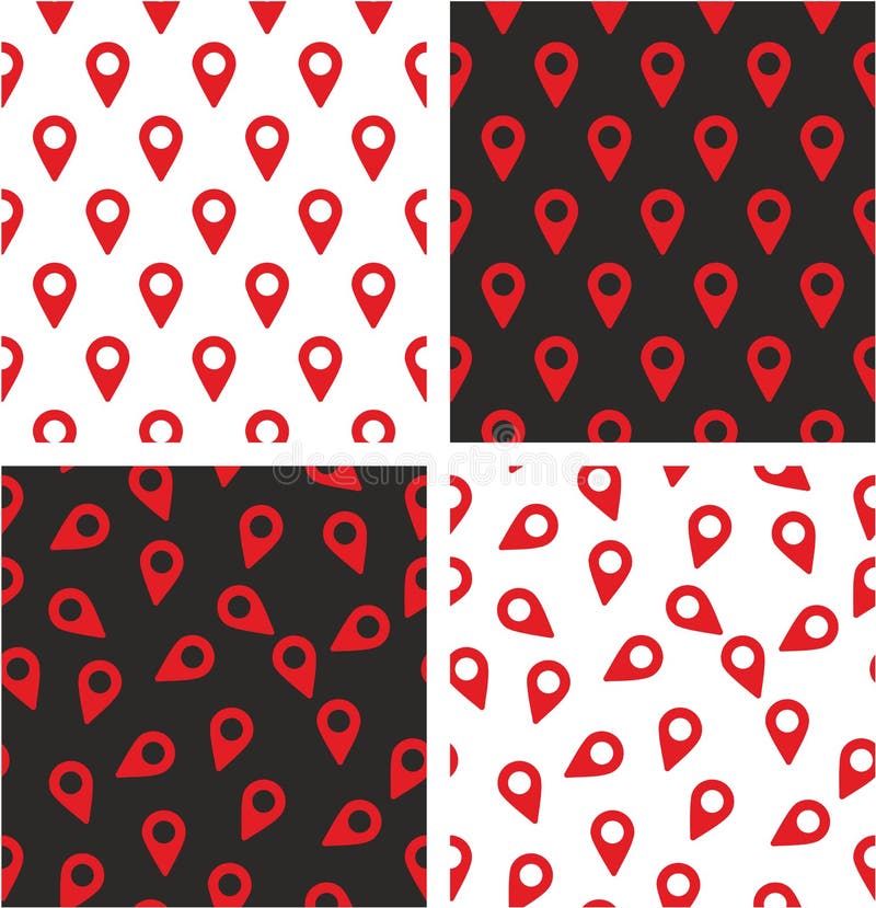 Check in or Location or Pin Icon Aligned & Random Seamless Pattern Red ...