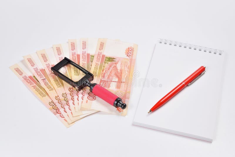 Check a Magnifying Glass the Bills and Notes Stock Image - Image of ...