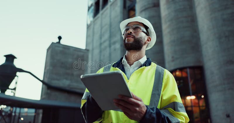 Check, Man or Architect on Tablet in City To Research for Engineering ...