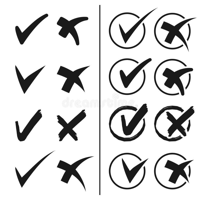 Black Buttons With White Simple Check Mark Symbols, Square And Circle ...