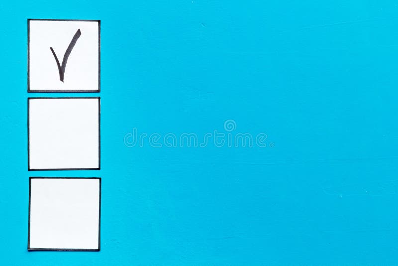 Check Mark in Check-box on Blue Background Top View Copy Space Stock ...