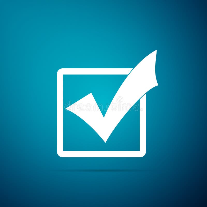 Check Mark in a Box Icon Isolated on Blue Background. Tick Symbol ...