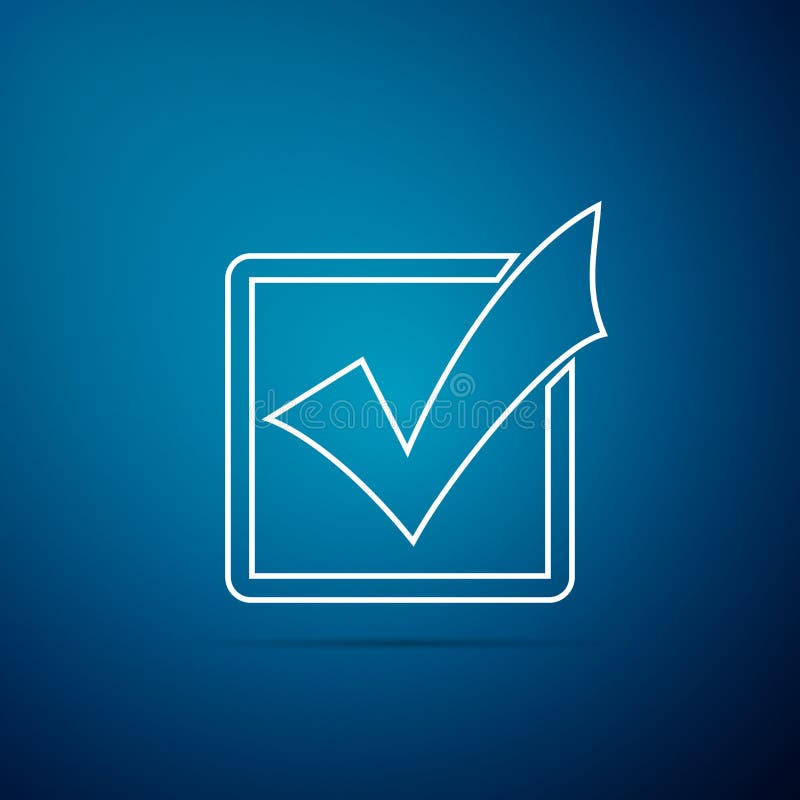 Check Mark in a Box Line Icon Isolated on Blue Background. Tick Symbol ...