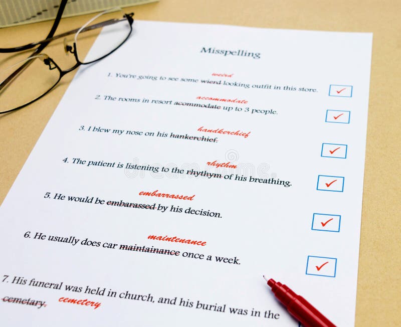 Check Mark Box Next To English Exercise Stock Image - Image of grammar ...