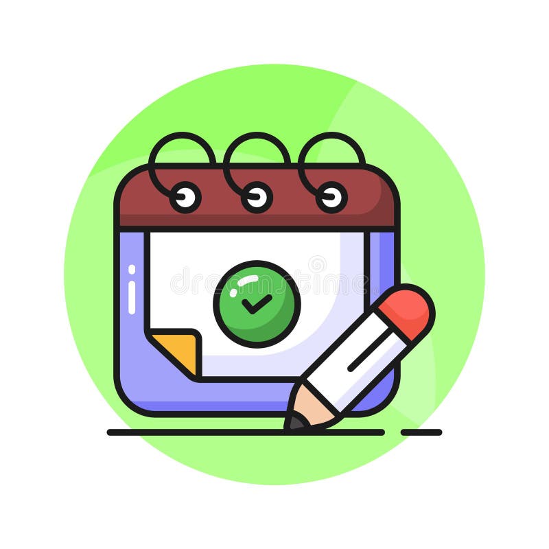 Check Mark on Calendar with Pencil, Depicting Schedule Planner Vector ...