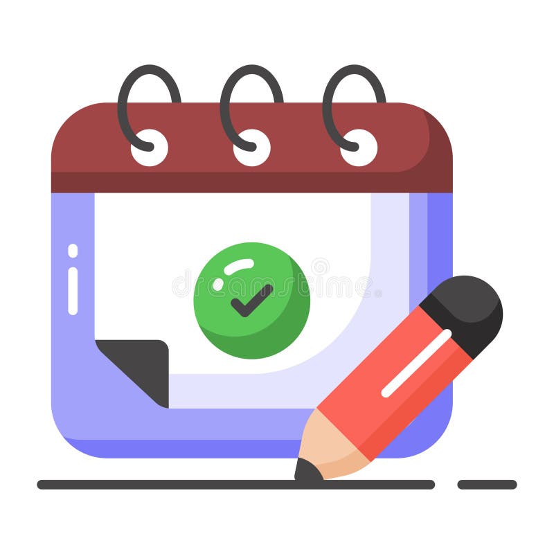 Check Mark on Calendar with Pencil, Depicting Schedule Planner Vector ...