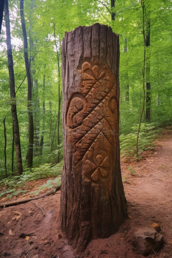 Check Mark Carved into a Tree Trunk in a Forest Stock Illustration ...