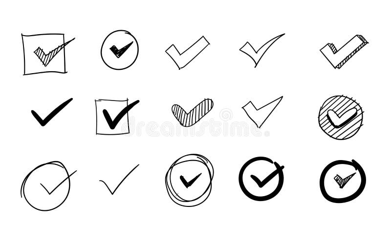 Check Mark Collection Set Choice Examination Doodle Hand Drawn Sketches ...