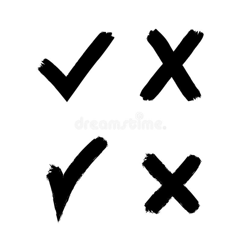 Check Mark and X Cross Hand Drawn Symbol Set Stock Vector ...