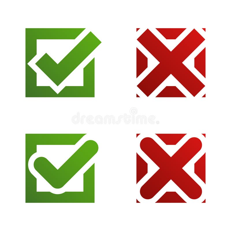 Check Mark Cross Isolated Elements. Green Check Mark and Red Cross in ...