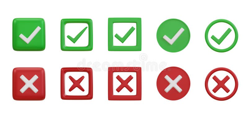 Check Mark and Cross Mark Symbols Icon. Buttons with Checkmark and ...