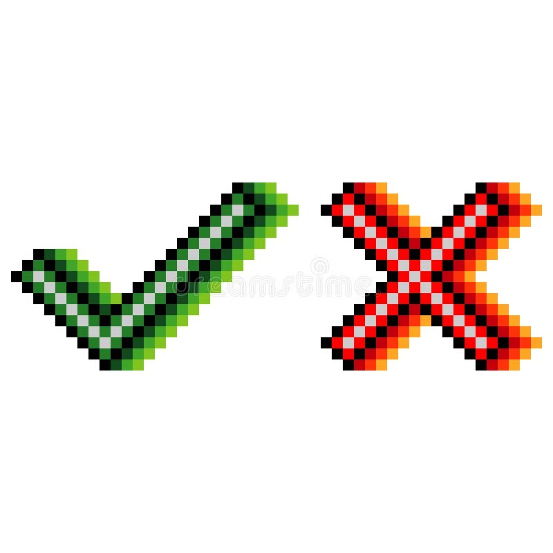 Check Mark and Cross Mark. Tick and Cross Sign with Pixel Art Stock ...