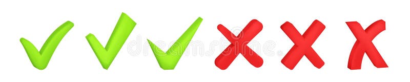 Check Mark 3D Tick Vector. Green Tick and Red Cross Stock Vector ...