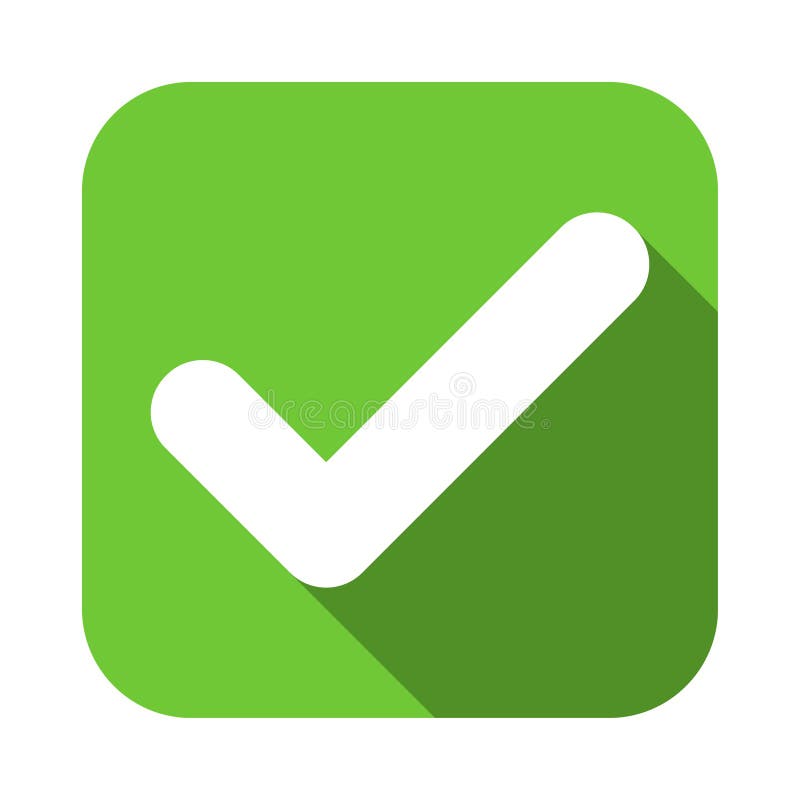 Check Mark Flat Square Green Icon, Button with a Long Shadow. Stock ...