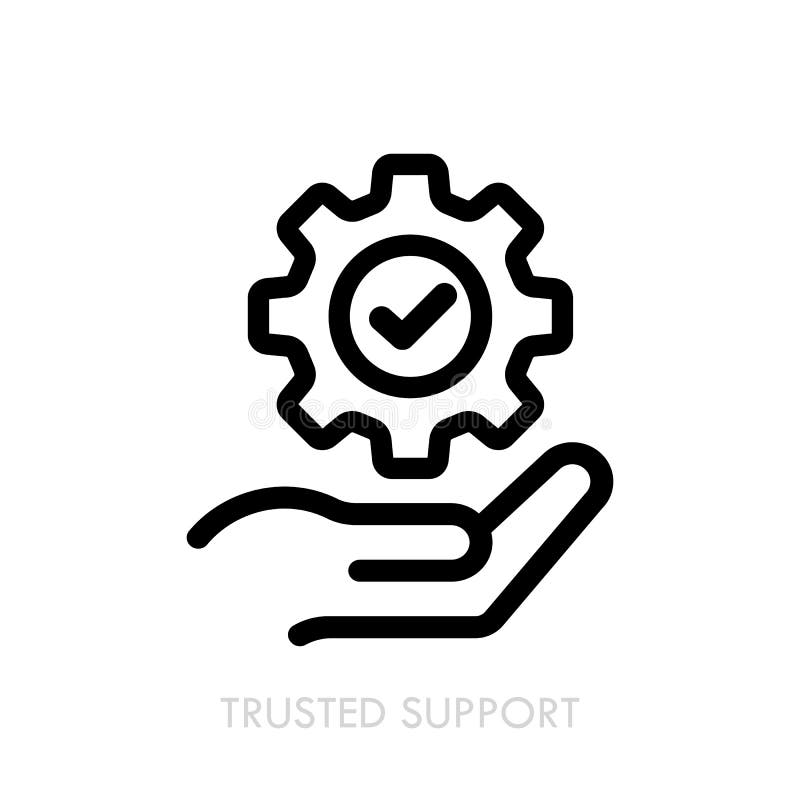 Check Mark with Gear and Hand. Trusted Support Icon Stock Vector ...