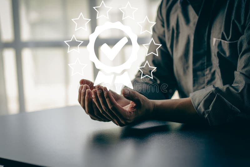 A Check Mark in Hand with a Star Shows a Virtual Approved Check Mark ...