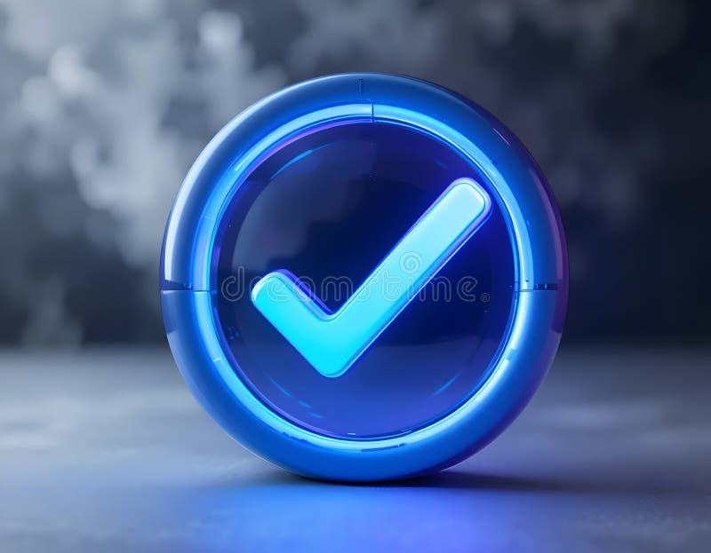 Check Mark Icon Glowing Blue, Confirmation Symbol Stock Illustration ...