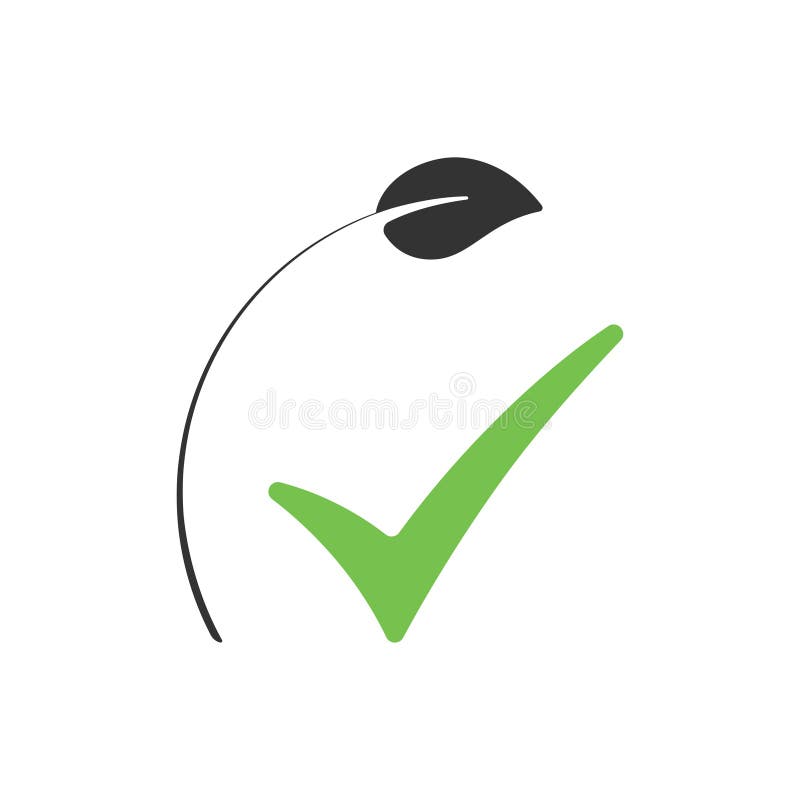 Check Mark Icon with Green Leaf Approved Vector. Symbol for Website ...